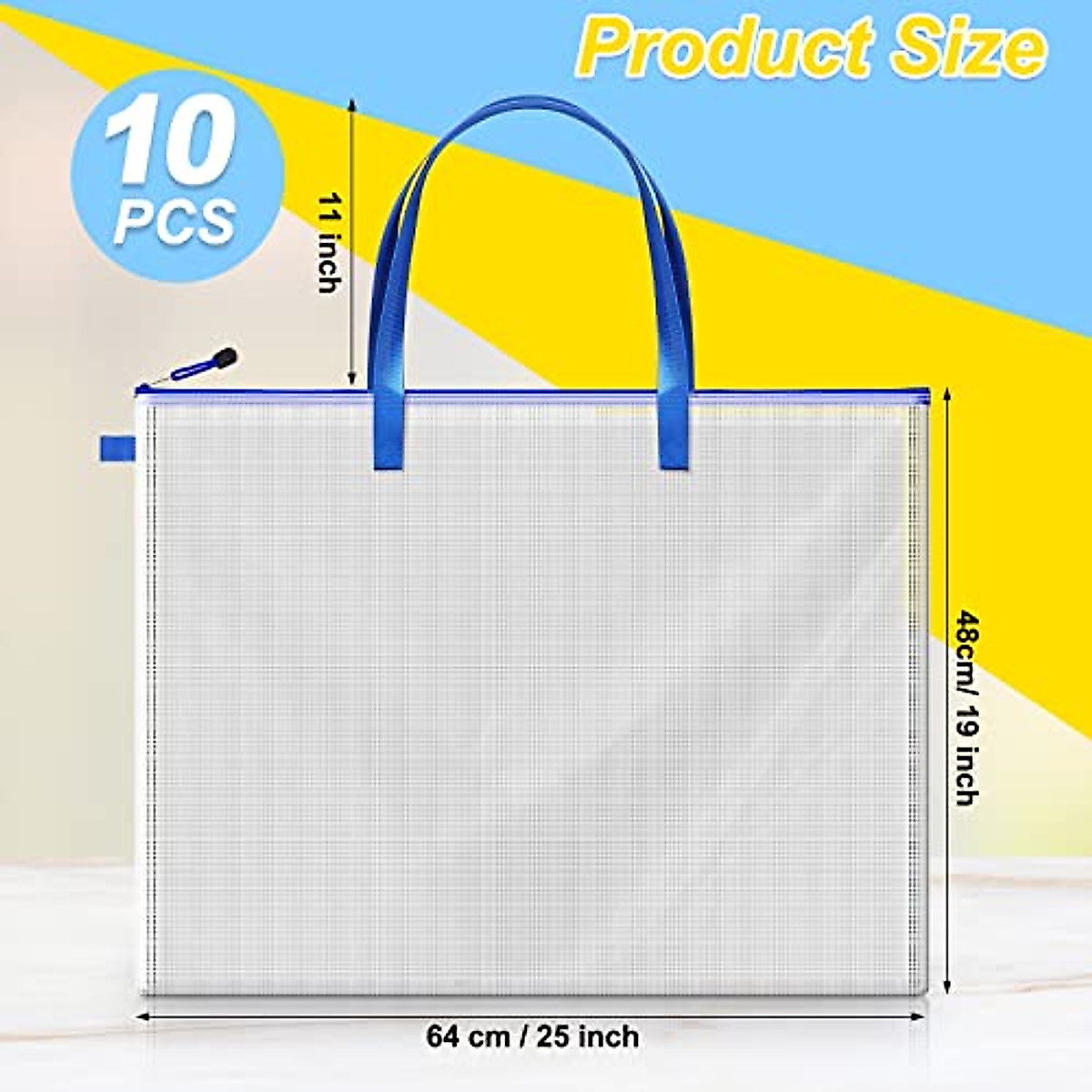 10 Pcs Art Portfolio Bag 19 x 25 Inch Folder Poster Storage Bag with Zipper and Handle for Artworks Transparent White Bag for Poster Bulletin Boards Painting Teaching Material Kids Art Portfolio, Blue