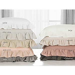meadow park 100% Stone Washed French Linen Duvet Cover Set 3 Pieces - Super Soft,King 104 inches x 92 inches - Shams 20 inches x 36 inches, Ruffled Style - Button Closure - Corner Ties, Light Grey