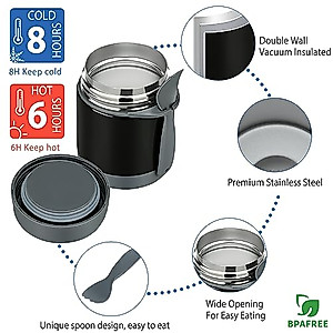 Bento Lunch Box Set for Kids with 10oz Soup Thermo, Leak-Proof Lunch Containers with 4 Compartment, Kids Thermo Hot Food Jar and Insulated Lunch Bag for Kids to School,BPA-Free(Black)