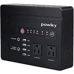 powkey 200Watt Portable Power Bank with AC Outlet and 10W Adjustable LED Bulb Light for Camping Power Supply for CPAP, 2 AC Ports, 4 USB Ports, 2 DC Ports