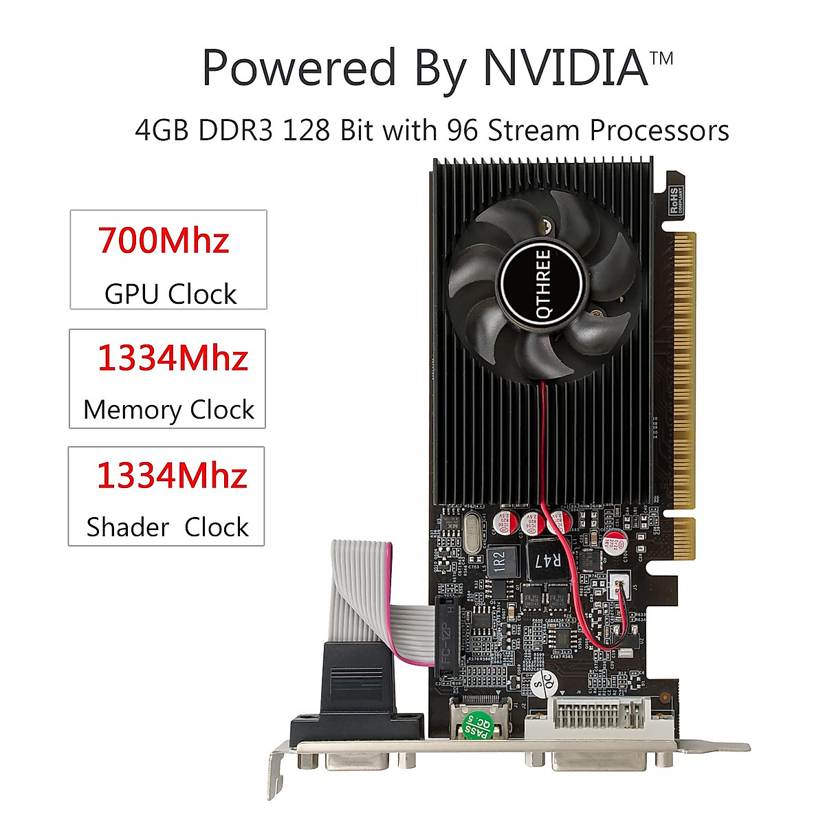 QTHREE NVIDIA GT 730 4GB Graphics Card,DDR3,128-Bits,Video Card for PC,PCI Express x16,DVI-I,HDMI,VGA,Low Profile Computer GPU,DirectX 11,Support 2K