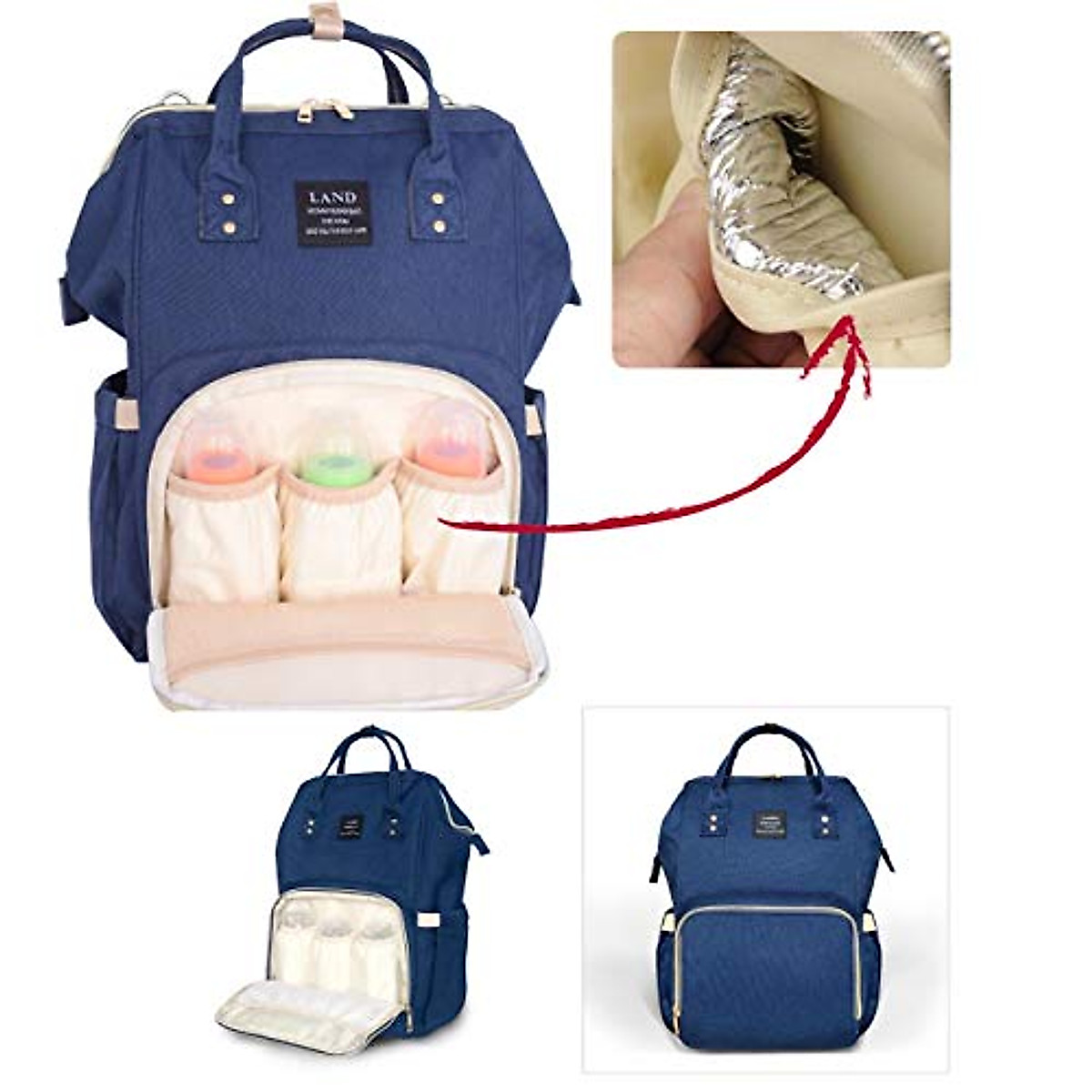 Alexia Land Diaper Bag Backpack Large Capacity for Baby Care Wide Open Design and Waterproof Fabric (Black)