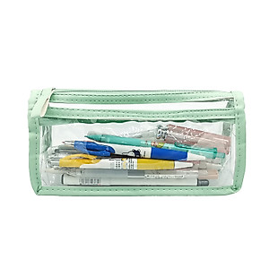 Funny live Transparent PVC Pencil Case Pen Bag Organizer Cosmetic Makeup Bag, Clear Double Compartments Case Bag for Travel | Makeup Brush | Stationerys | Small Crafts, PENS NOT INCLUDED （Mint Green）