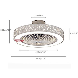 Modern LED Semi Flush Mount Light with Fan,22 Inch Ceiling fan Light with Remote Control,Hollow Shade Design,Acrylic Blades,3 Colors 3 Speeds,Enclosed Fan,Quiet Motor,Indoor Fandelier (White-22 inch)