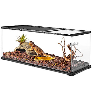 REPTI ZOO 20 Gallon Reptile Glass Terrarium Easy Clean Tank 30" x 12" x 12" Dual Top Sliding Top Cover for Reptile Snake Hamster Hedgehog Small Animals (Knock-Down)