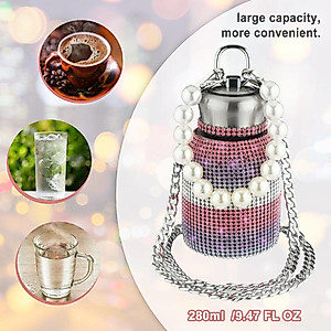 XUDREZ Diamond Thermos Bottle for Womens, Diamond Water Bottle Bling Rhinestone Stainless Steel Vacuum Flask Sparkling Refillable Insulated Thermal Bottle with Pearl Bracelet and Chain (Pink-purple)