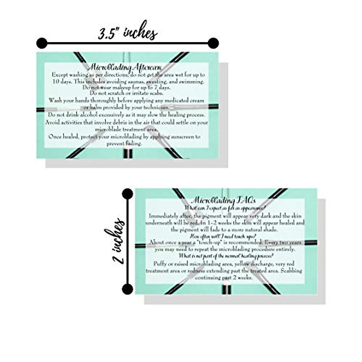 Microblading Aftercare Cards Green | 50 Pack | Disposable FAQ Microblade Printed Certified Recommended Care Instructions 3.5 x 2" inches Microblading Supplies Client Take Home