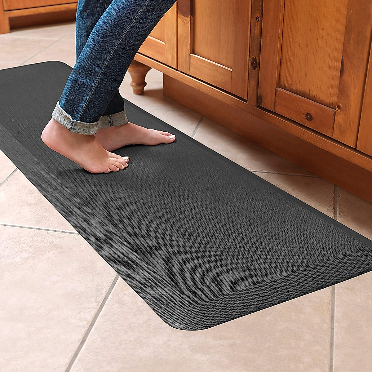 GelPro NewLife Designer Comfort Ergo-Foam Cushioned Anti-Fatigue Kitchen Floor Mat, Stain-Resistant, Waterproof, Non-Slip Padded Desk/Office Mat, 20" x 72", Grasscloth Charcoal