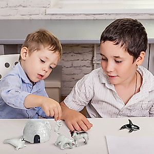 11 Pcs Polar Animals Figurines with Realistic Glowing Igloo Plastic Animal Models Mini Animals Figures Play Figure Playsets Arctic Sea Figurines Toys Cake Topper Toy Gift for Birthday Baby Shower