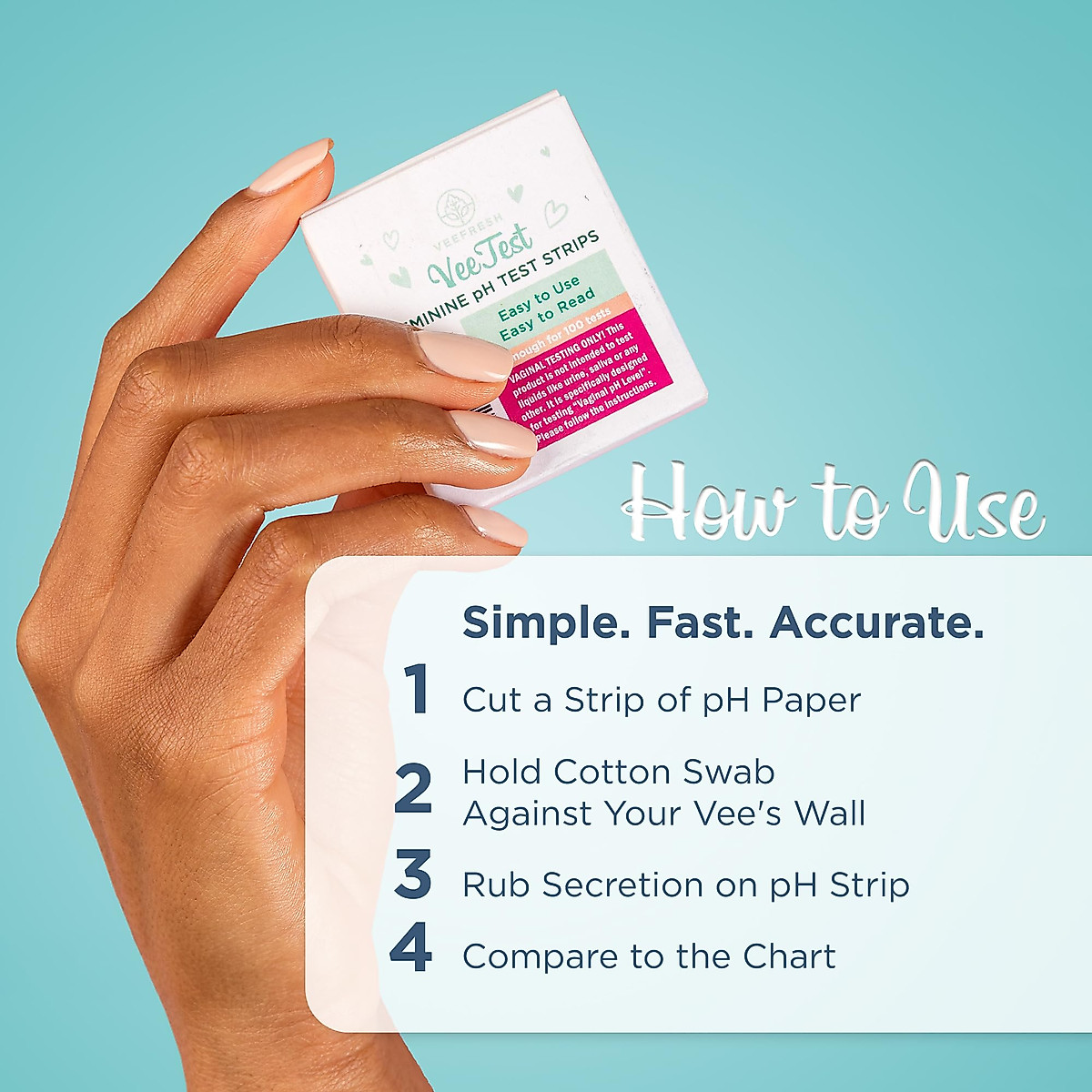 VeeFresh VeeTest Vaginal pH Test Strips - 100-Piece Accurate and Easy to Use pH Balance Test Strips for Women, Compact and Discreet Vaginal pH Tester for Feminine Health Monitoring