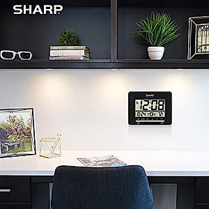Sharp Atomic Desktop Clock – Auto Set Digital Alarm Clock - Atomic Accuracy - Easy to Read Screen with Time/Date/Temperature Display- Perfect for Nightstand or Desk