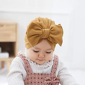 inSowni 8 Pack Super Soft Velvet Solid Nursery Hospital Turban Hat Cap Beanie Bonnet with Big Bow for Baby Girls Toddlers Newborns Infants