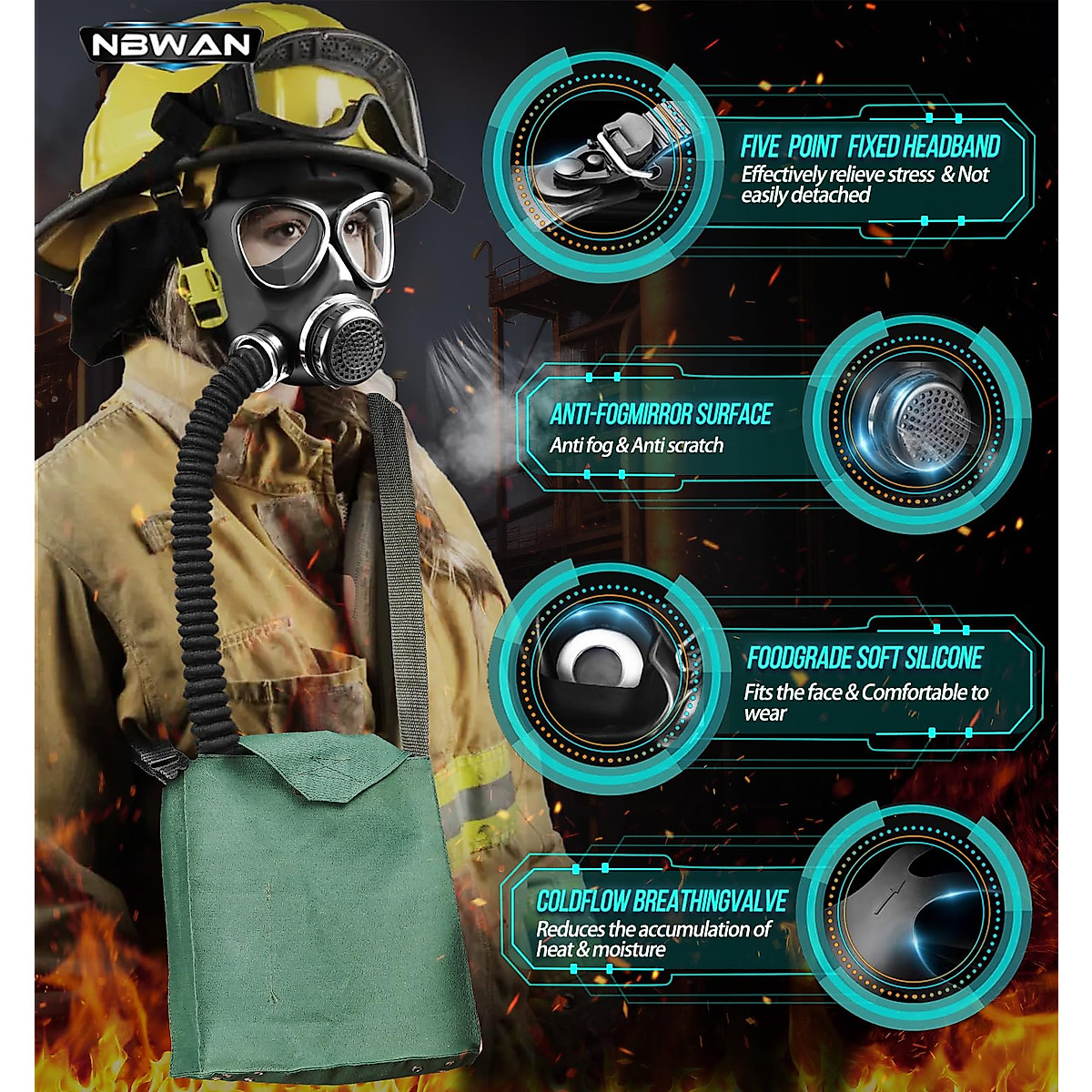 NBWAN Gas Respirator Mask with 40mm Activated Carbon Filter & Supply Air Hose, Gas Masks Survival Nuclear and Chemical Military Grade, Respirator Mask for Chemicals, Dust, Paint Spray, Organic Vapor