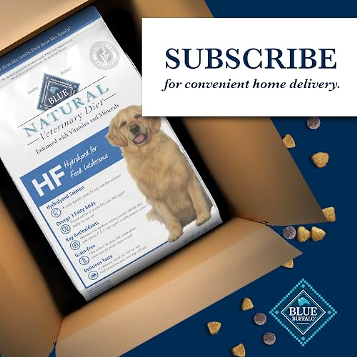 Blue Buffalo Natural Veterinary Diet HF Hydrolyzed for Food Intolerance Dry Dog Food, Veterinarian's Prescription Required, Salmon, 6-lb. Bag