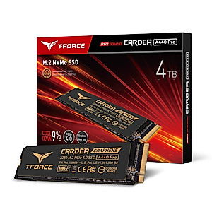 TEAMGROUP T-Force CARDEA A440 Pro Graphene Heatsink 4TB DRAM SLC Cache 3D TLC NAND NVMe Phison E18 PCIe Gen4x4 M.2 2280 Gaming Internal SSD Works with PS5 Read/Write 7400/7000MB/s