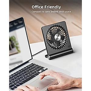 Koonie USB Fan, Strong Wind Ultra Quiet Small Desk Fan 220° Tilt Folding 3 Speeds Adjustable USB-C Powered Personal Fan for Home Office Desktop Black
