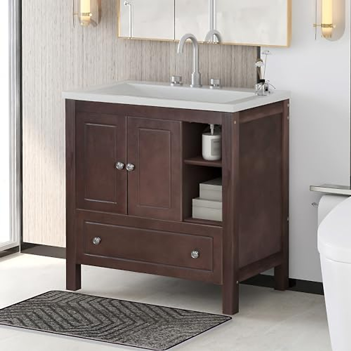 QuixotYDDZ 30 Inches Bathroom Vanity Base Only, Bathroom Vanity Base Cabinet with Cabinet and Drawer, Single-Bathroom Vanity Cabinet with Soft Closing Doors, No Inclde Ceramic Sink, Brown