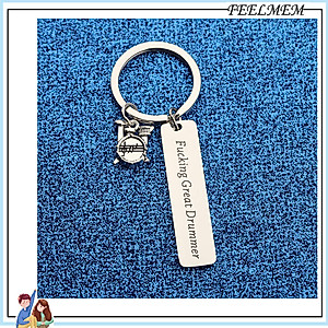 FEELMEM Drummer Gift Jewelry Fucking Great Drummer Keychain Percussion Jewelry Drum Player Band Gifts Drum Kit Gifts Musician Gift (Silver)