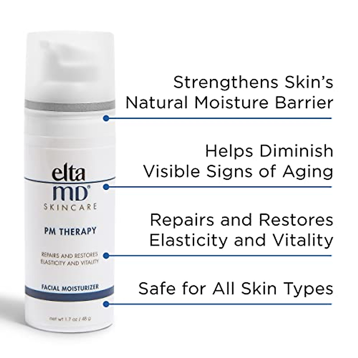EltaMD PM Therapy Facial Moisturizer Lotion, Lightweight Face Moisturizer for Women with Hyaluronic Acid, Hydrates and Moisturizes Skin, Oil Free, Fragrance Free, Safe for Sensitive Skin, 1.7 oz Pump