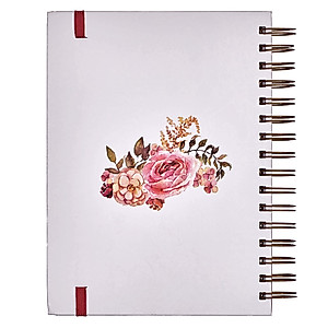 Christian Art Gifts Hardcover Journal, With God All Things Mathew 19:26 Bible Verse, Pink Floral Inspirational Wire Bound Spiral Notebook Elastic Closure Lined Pages w/Scripture, 7 x 8.5