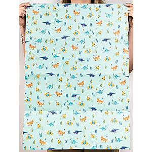 CENTRAL 23 - Wrapping Paper for Boys - Dino Cakes - 6 Sheets of Cute Birthday Gift Wrap for Kids - Dinosaur T-rex Rhino - Blue Green Yello - For Kids - Made in the UK
