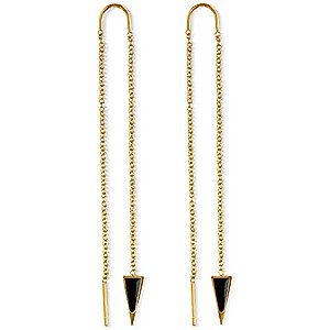 Benevolence LA Dagger Threader Triangle Earrings, 14k Gold Threader Earring, Dangle Drop Long Chain Earring for Women, Gifts for Mom, Nickel Free Thread Earrings, Onyx Dagger