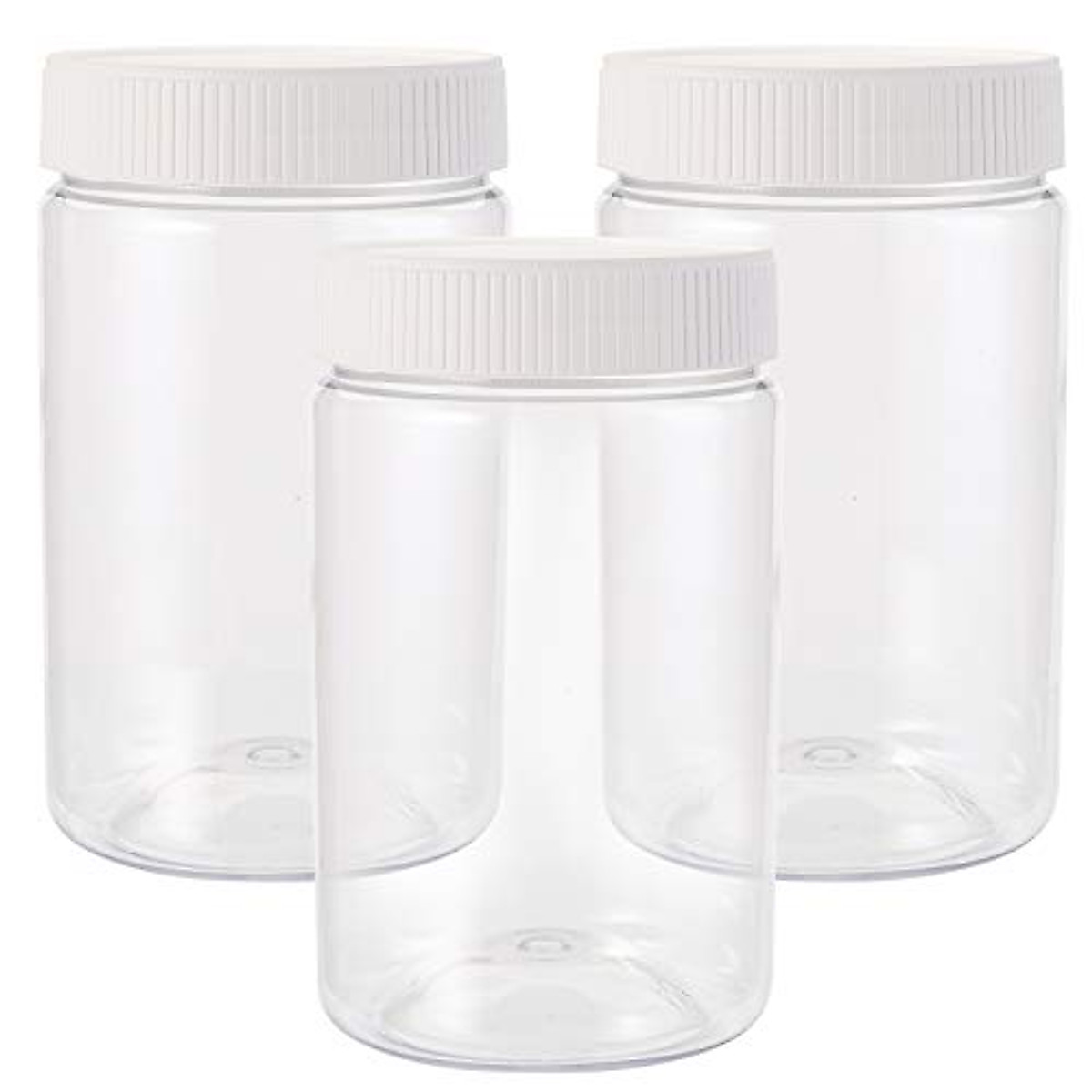 Tebery 16 Pack Clear Plastic Jars Bottles Containers 16oz Juice Bottles Water Bottles with White Ribbed Lids for Juicing, Smoothies, Kombucha, Tea, Milk Bottles, Homemade Beverages Bottle