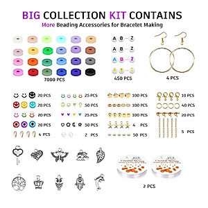 Gionlion 8000 Pcs Clay Beads Kit 2 Boxes for Bracelet Making, 24 Colors Flat Clay Beads Letter Beads Spacer Beads and Charms Kit for Jewelry Making, Jewelry Supplies Crafts Gift for Teen Girls Adults