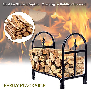 Happytools Firewood Rack, 24 Inch Fireplace Wood Storage Stand for Indoor and Outdoor, Heavy Duty Steel Fire Log Stacker Holder for Stove Fire Pit Fireplace (Single Head, 2 FT) Black