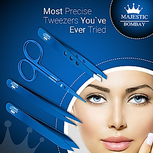Precision Personal Grooming Set Professional Quality Stainless Steel Luxury Tweezers + Nail Scissor in Titanium Blue Perfect for Ingrown Hair, Eyebrow Hair, Nose and Facial Hairs Great for Splinters