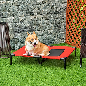 PawHut 36" x 30" Elevated Cooling Summer Dog Cot Pet Bed With Mesh Ventilation - Red