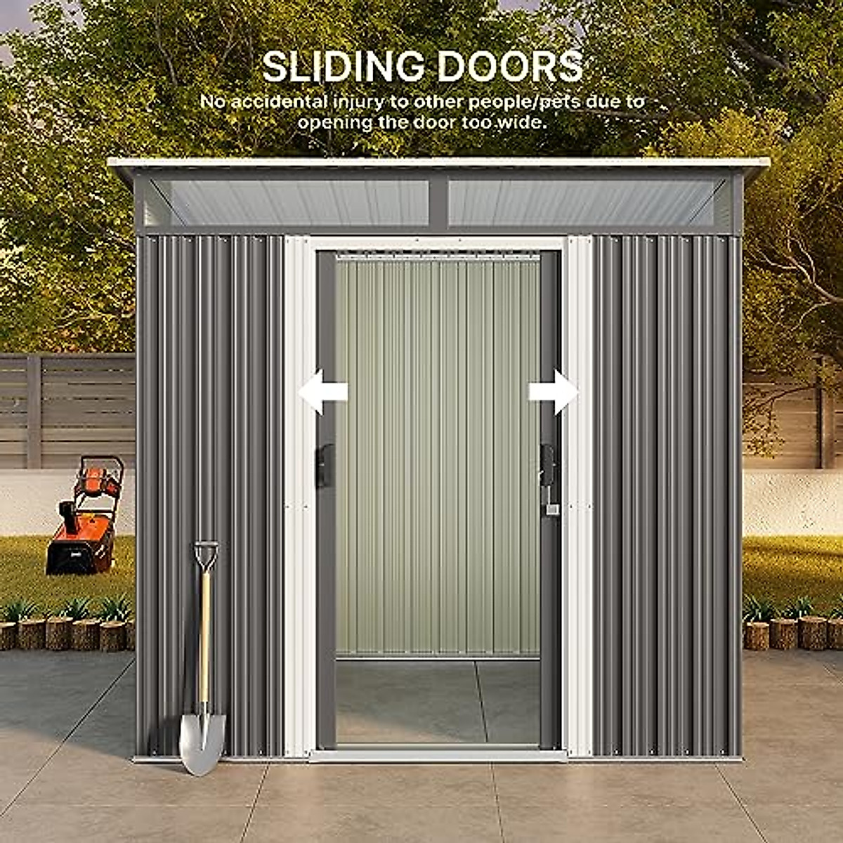 Gizoon 6'x4' Outdoor Storage Shed Metal Garden Shed with Sliding Lockable Doors, Versatile Tool Bike Shed with Transparent Panel Windows, Outdoor Storage Clearance for Backyard, Patio, Dark Gray