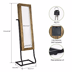 SRIWATANA Jewelry Armoire Cabinet, Solid Wood Standing Jewelry Organizer with Full Length Mirror (Carbonized Black)