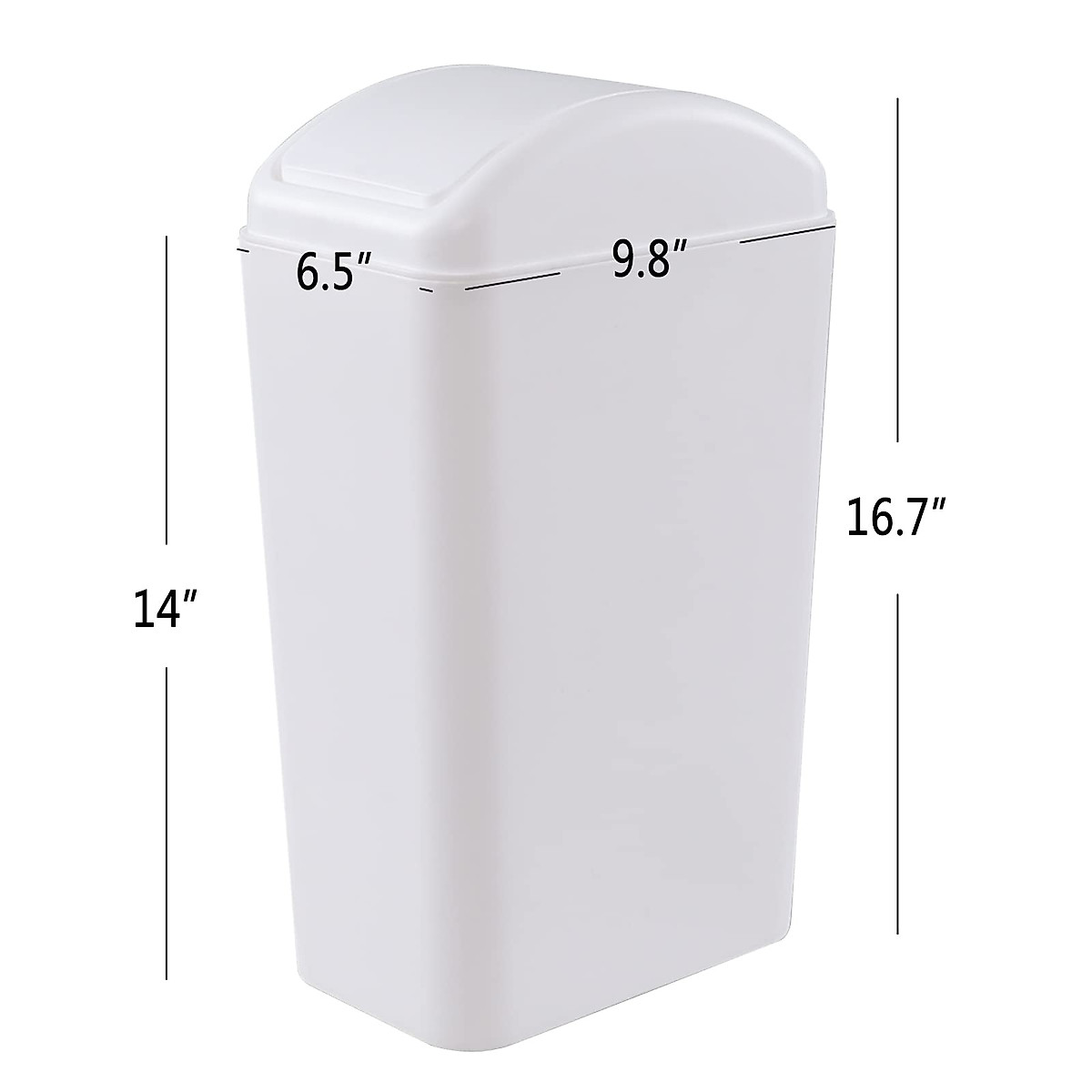 Yesdate 3.5 Gallon Trash Can with Swing-Top Lid, Plastic Garbage Bin, White