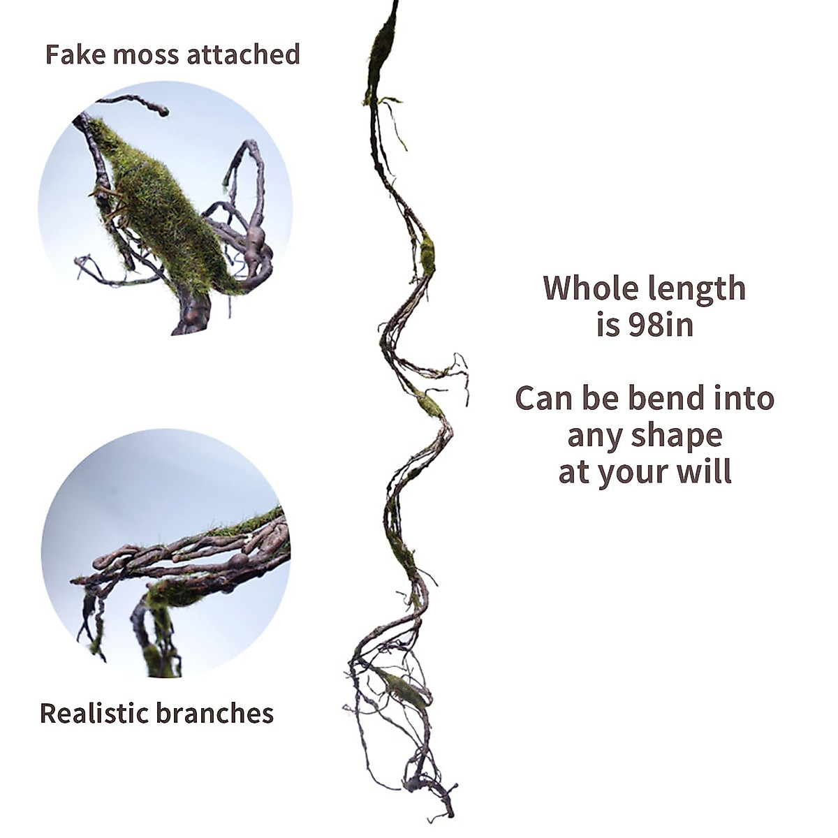 CONGZHANHH 98in Bendable Wall Hanging Artificial Cherry Blossom Tree Vines Fake Reptile Plants Branches Twigs Trunk Garland for 3D Outdoor Bedroom Garden Home Background Halloween X'Mas Decoration