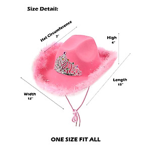 JIANGLAI Cowboy Hat with Heart Shaped Sunglasses, Feather Cowgirl Hat for Halloween, Bachelorette Party (Pink)