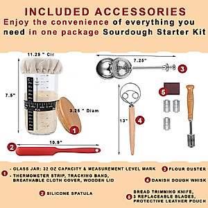 Sourdough Starter Kit - 32oz Capacity Glass Sourdough Starter Jar With Graduated Lines Wooden Lid - Glass Jar For Sourdough Starter - and User Manual - Home Sourdough Bread Baking Supplies Set