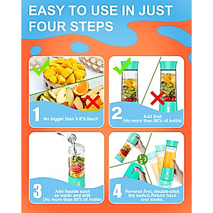 Portable Blender for Shakes and Smoothies, 17 Oz Personal Size Blenders 6 Blades Portable Blender, 4000mAh USB Rechargeable Personal Blender with BPA Free, Mini Blender for Sports/Travel/Home/Gym