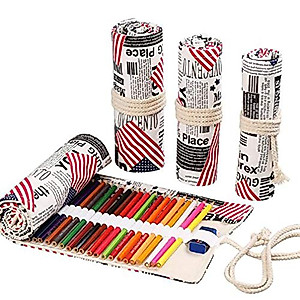 FZBNSRKO Colored Canvas Pencil Case Roll Wrap Holders for Student Artist Adult Coloring Travel Storage Organizers with 72 Slots(USA Flag)