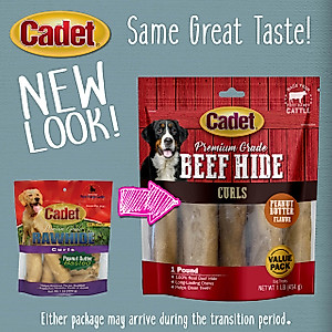 Cadet Premium Grade Beef Hide for Dogs, Rawhide Long Lasting Dog Chews, Chips, Curls & Rolls for Small/Medium/Large Dogs