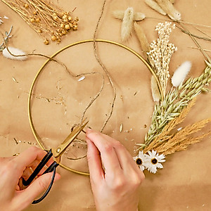 BOUBONI 6 Pcs 12 Inch Metal Floral Hoop Centerpiece with 6 Pcs Wooden Stand for Table Metal Wreath Ring Stand for Centerpiece Table Decorations Wedding Decor Wall Hanging Crafts