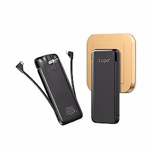 TG90° 10000mah Portable Charger with Built in Cables and AC Wall Plug, All in One Portable Phone Charger External Battery Packs Compatible with iPhone and Android Phones