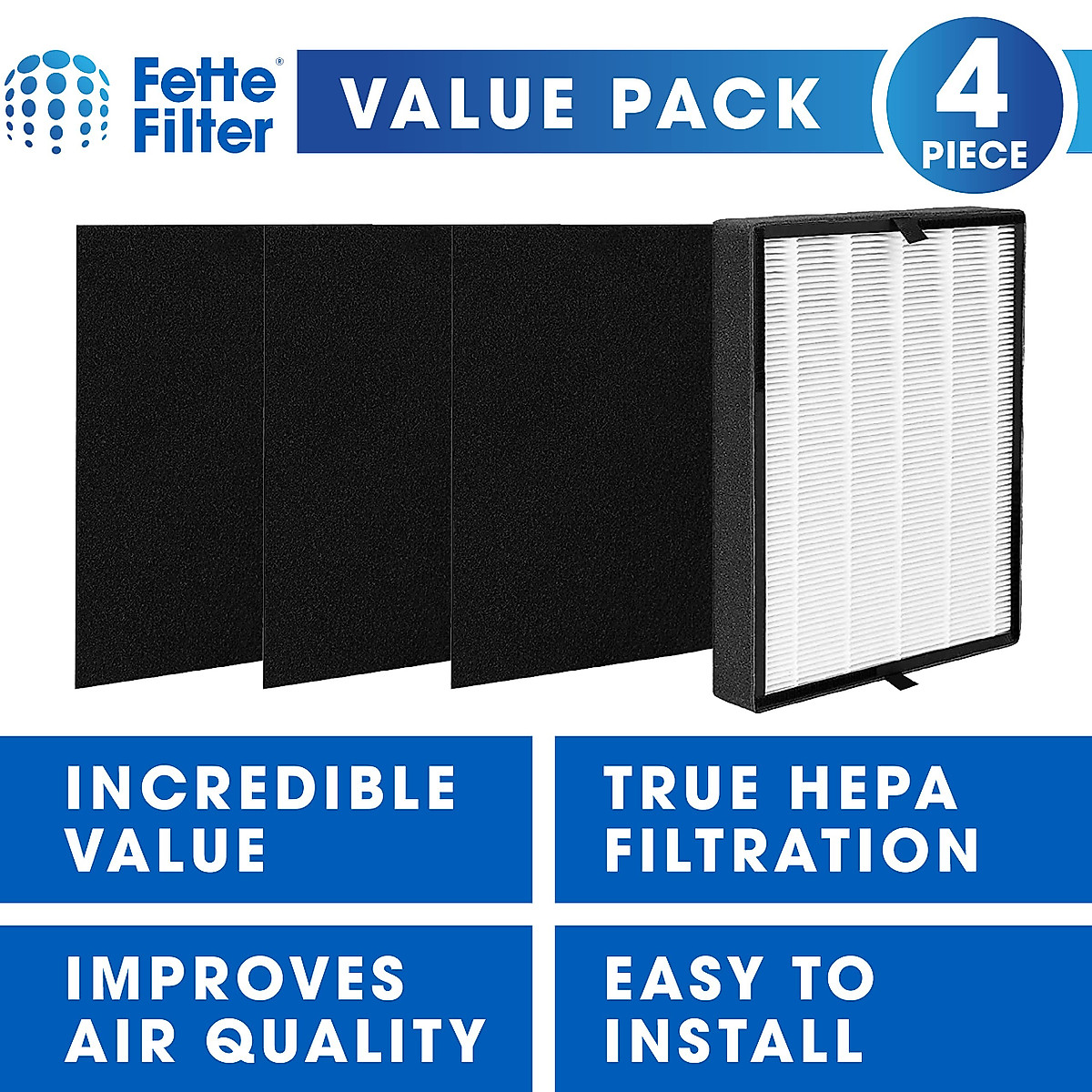 Fette Filter -45i True HEPA Replacement Filter, Compatible with Alen BreatheSmart Flex 45i Air Purifier Only, 3 Pre-Filter Replacements, Compare to Part # B4-Fresh & FL40-Silver-Carbon - Pack of 1+3