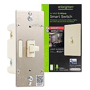 Enbrighten Almond Z-Wave Plus Smart Light Switch with QuickFit and SimpleWire, 3-Way Ready, Compatible with Alexa, Google Assistant, ZWave Hub Required, Repeater/Range Extender, Toggle, 14293