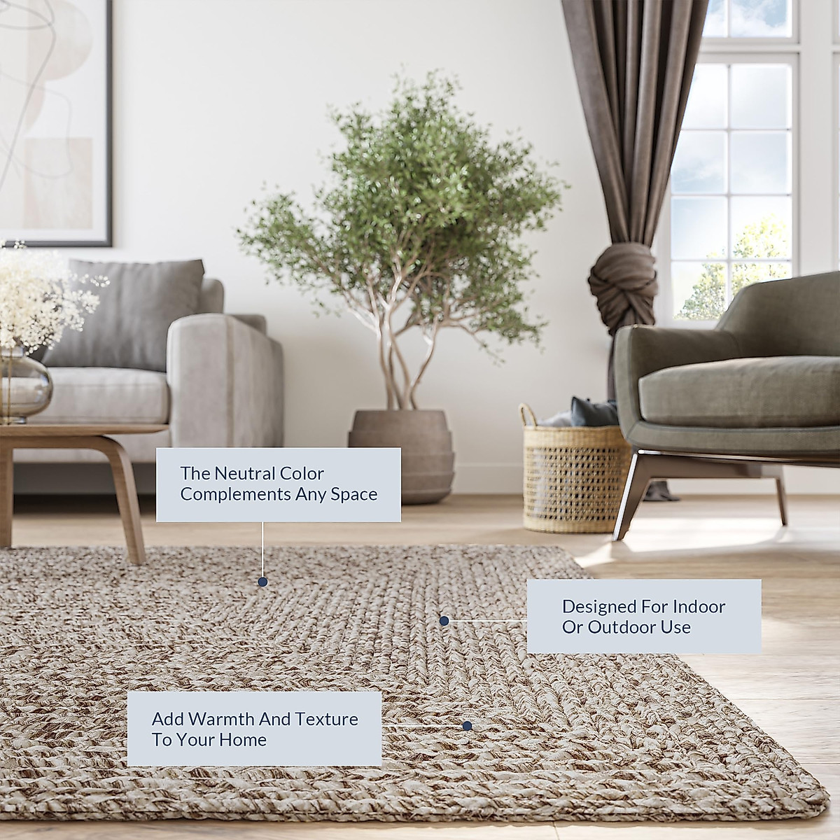 BELLEZE Area Rug Modern Solid Colored Indoor Outdoor Rug, Accent Rug for Patio, Living Room or Kitchen, Luxury Bohemian Style Home Decor, 5' x 8' - Tan