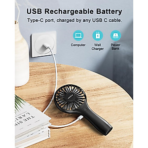 TriPole Handheld Mini Fan Battery Operated Small Personal Portable Fan Speed Adjustable USB Rechargeable Fan for Kids Girls Women Men Home Office Indoor Outdoor Travelling, Black