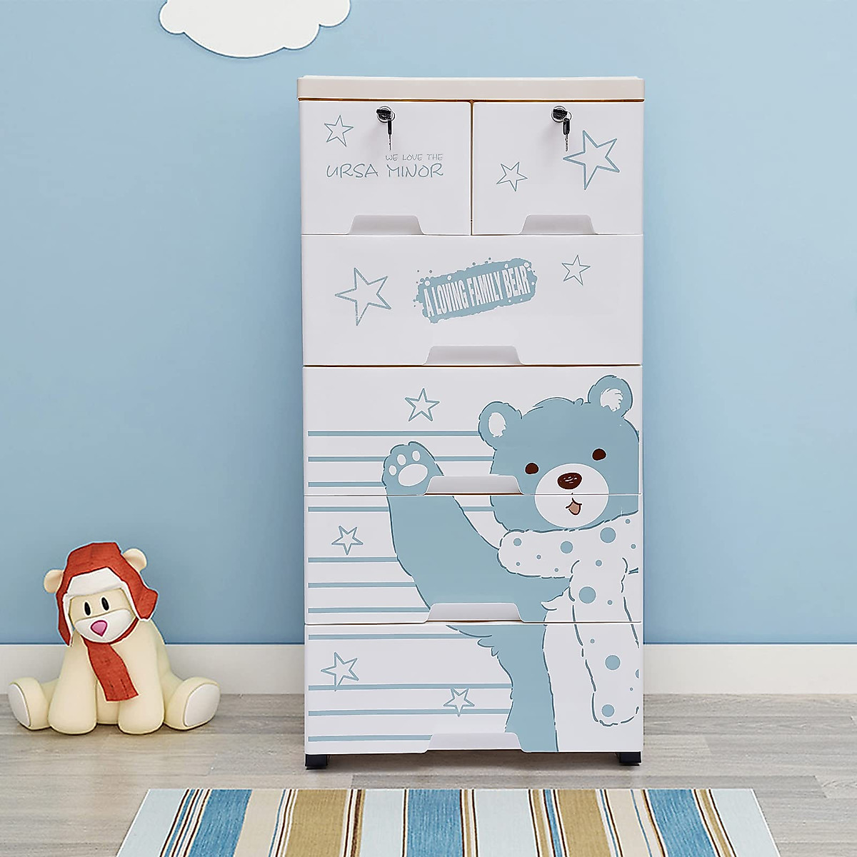 YIPONYT Cute Animals Pattern Plastic Drawers Dresser, Storage Cabinet with 6 Drawers, Tower Closet Drawers Tall Dresser Organizer for Playroom Bedroom Furniture(Polar Bear 19.7" W x 13.8" D x 40" H)