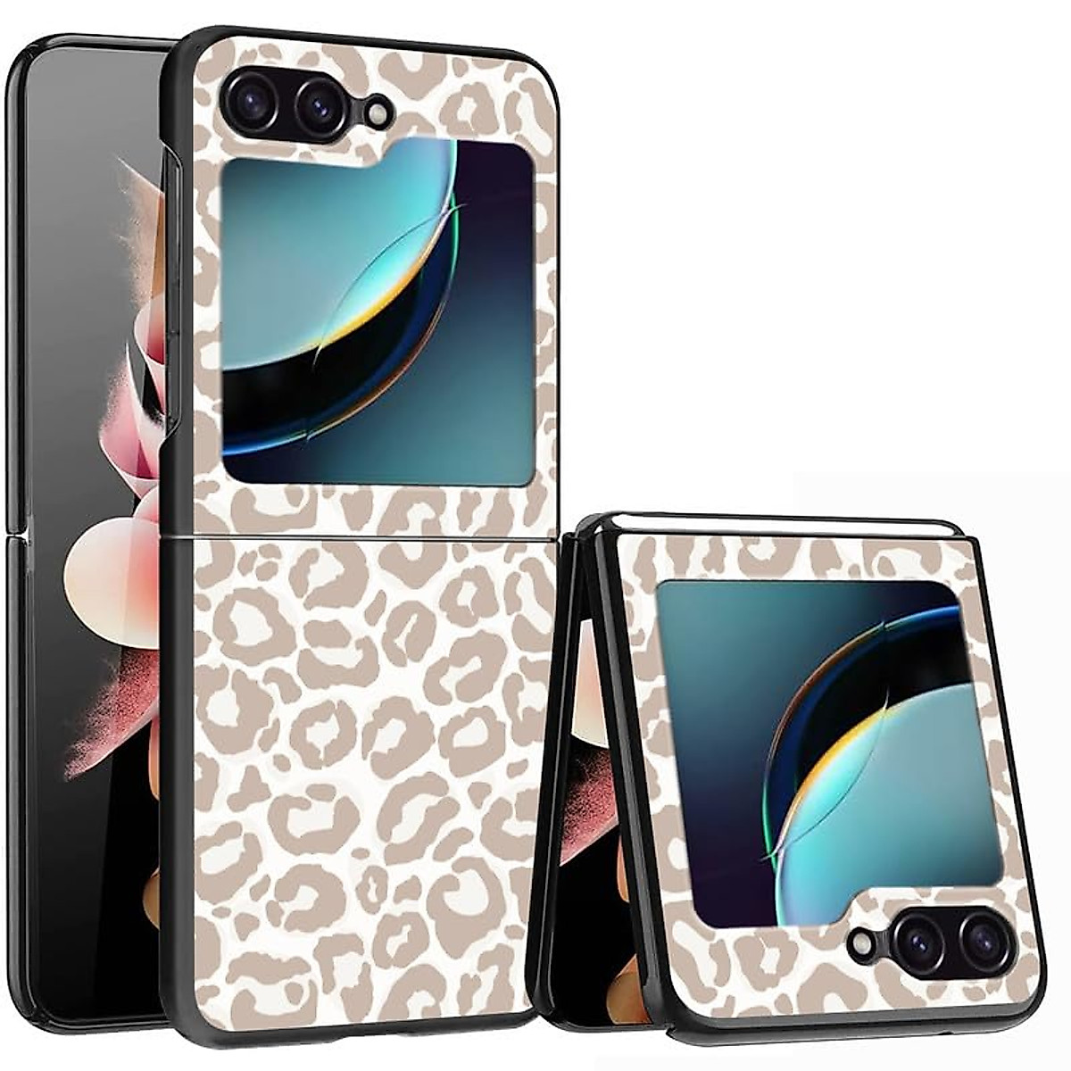 FUYOCWE for Samsung Galaxy Z Flip 5 Case,Leopard Cheetah Print Pattern Cover for Women Men, Slim Fit Lightweight PU Leather Hard PC Folding Phone Case for Samsung Galaxy Z Flip 5 5G 2023