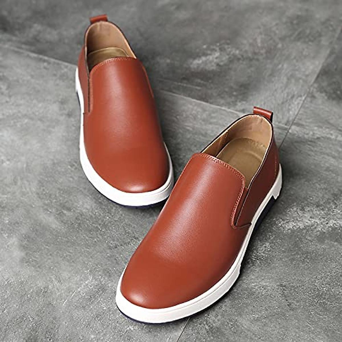 Mens Casual Shoes Sneakers Loafers Comfort Walking Shoes Business Work Office Dress Summer Leather Shoes (Brown, 8.5)