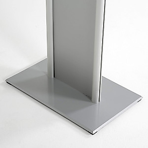 M&T Displays Tempered Clear Glass Conference Podium Stand with Aluminum Front Panel Silver Aluminum Body and Base 43.9 Inch Height Floor Standing Lectern Pulpit Desk for Classroom Church